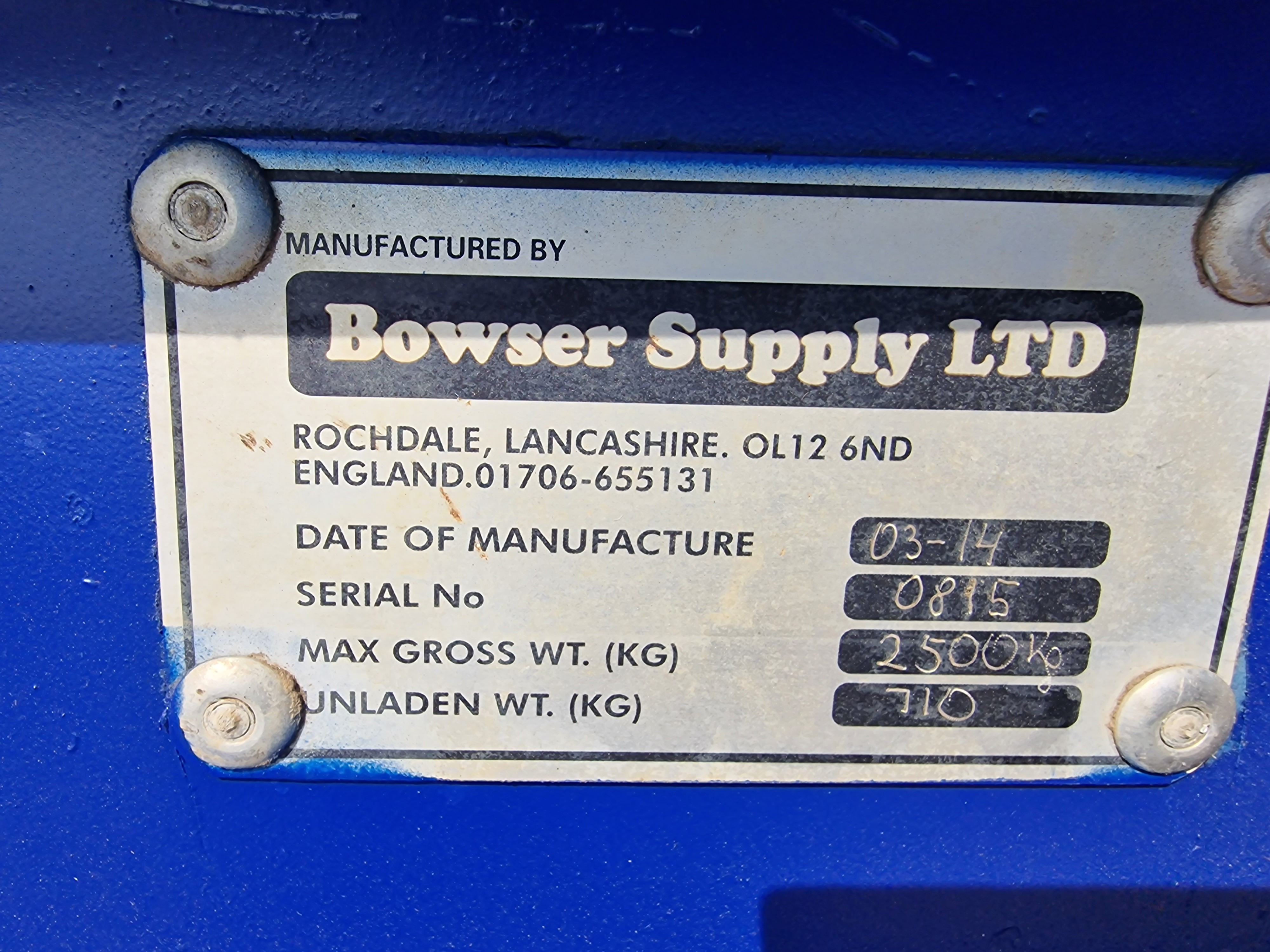Main 2000 Litre Static Bunded Fuel Bowser