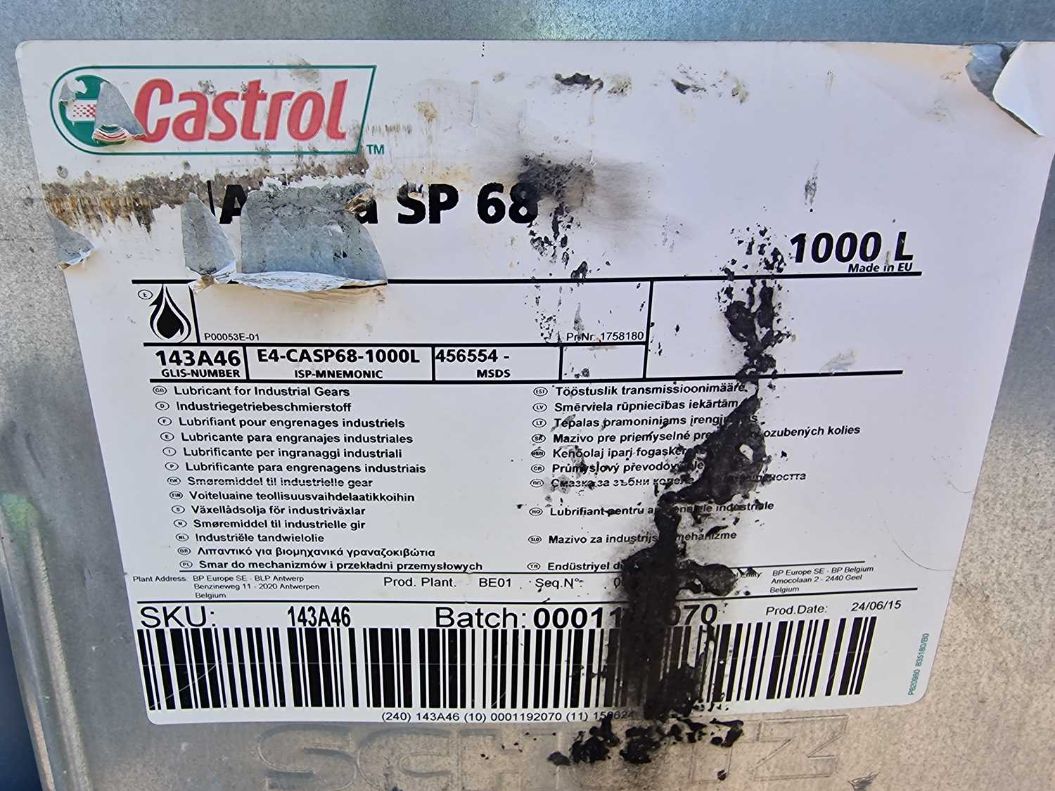 Lot 238 - 1000 Litre Castrol Alpha SP 68 Engine Oil